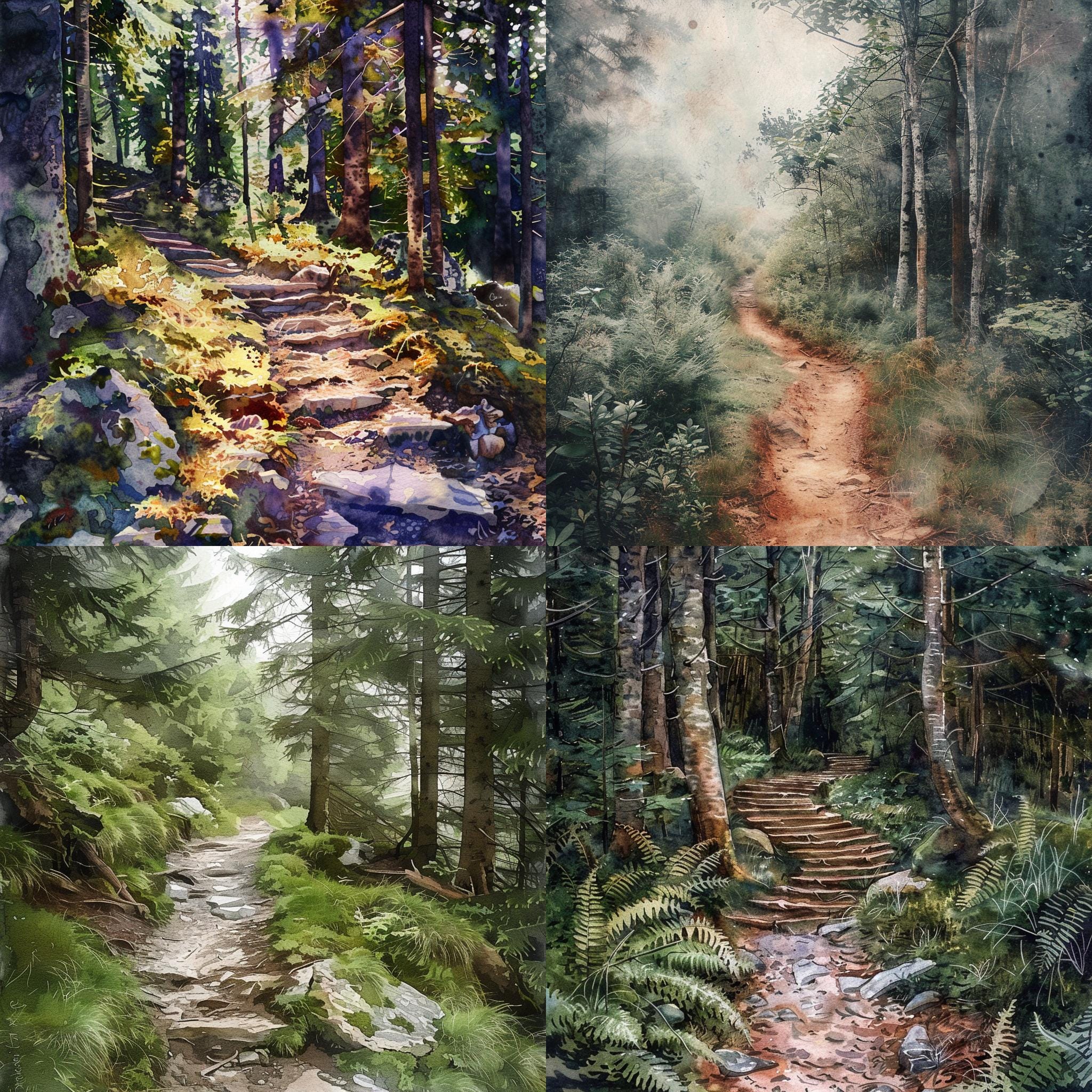 24 Forest Trail Watercolor Clipart, Nature Hiking Trail Digital Art ...