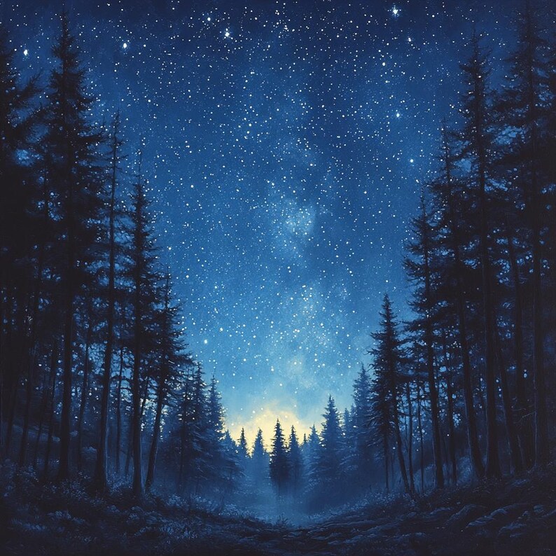 24 Starry Night Forest Clipart, Cosmic Woodland Sky Art, Galaxy Night ...