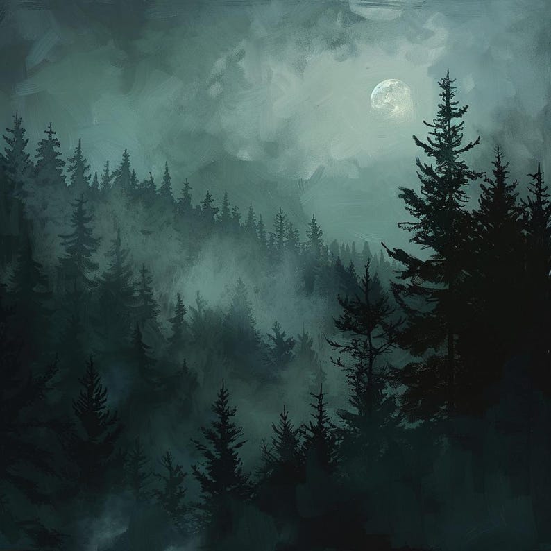 24 Spooky Forest Clipart, Dark Forest Landscape Art, Moody Forest Graphic, Woodland Scenery ...