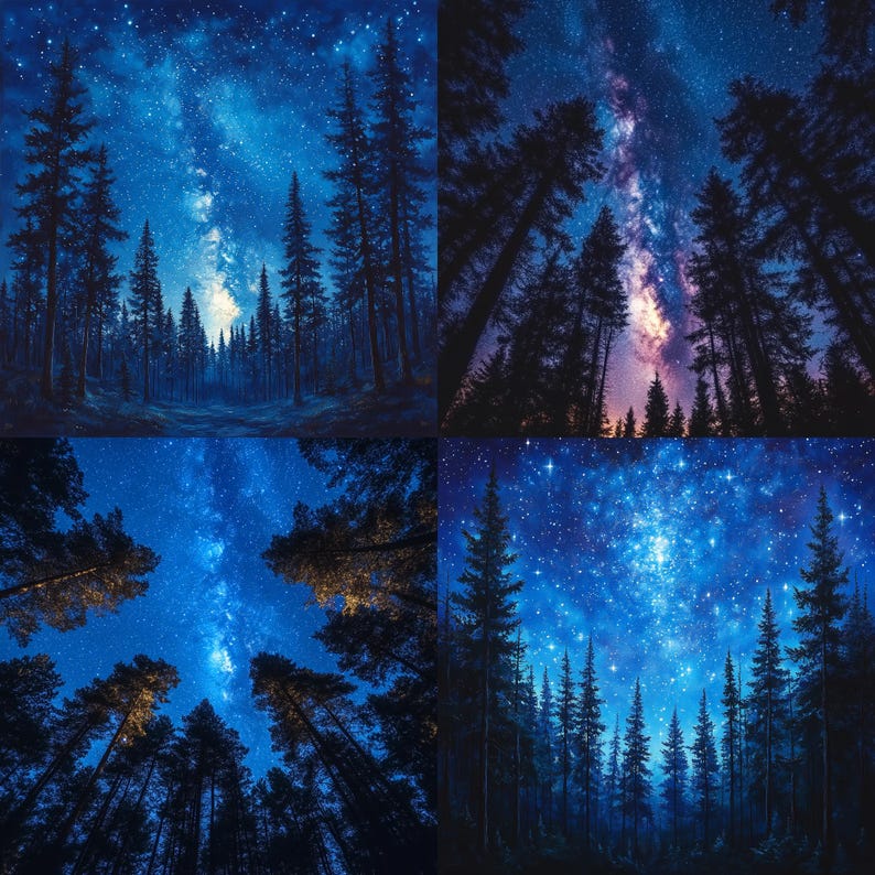 24 Starry Night Forest Clipart, Cosmic Woodland Sky Art, Galaxy Night ...