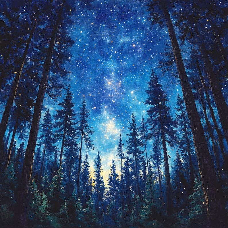 24 Starry Night Forest Clipart, Cosmic Woodland Sky Art, Galaxy Night ...