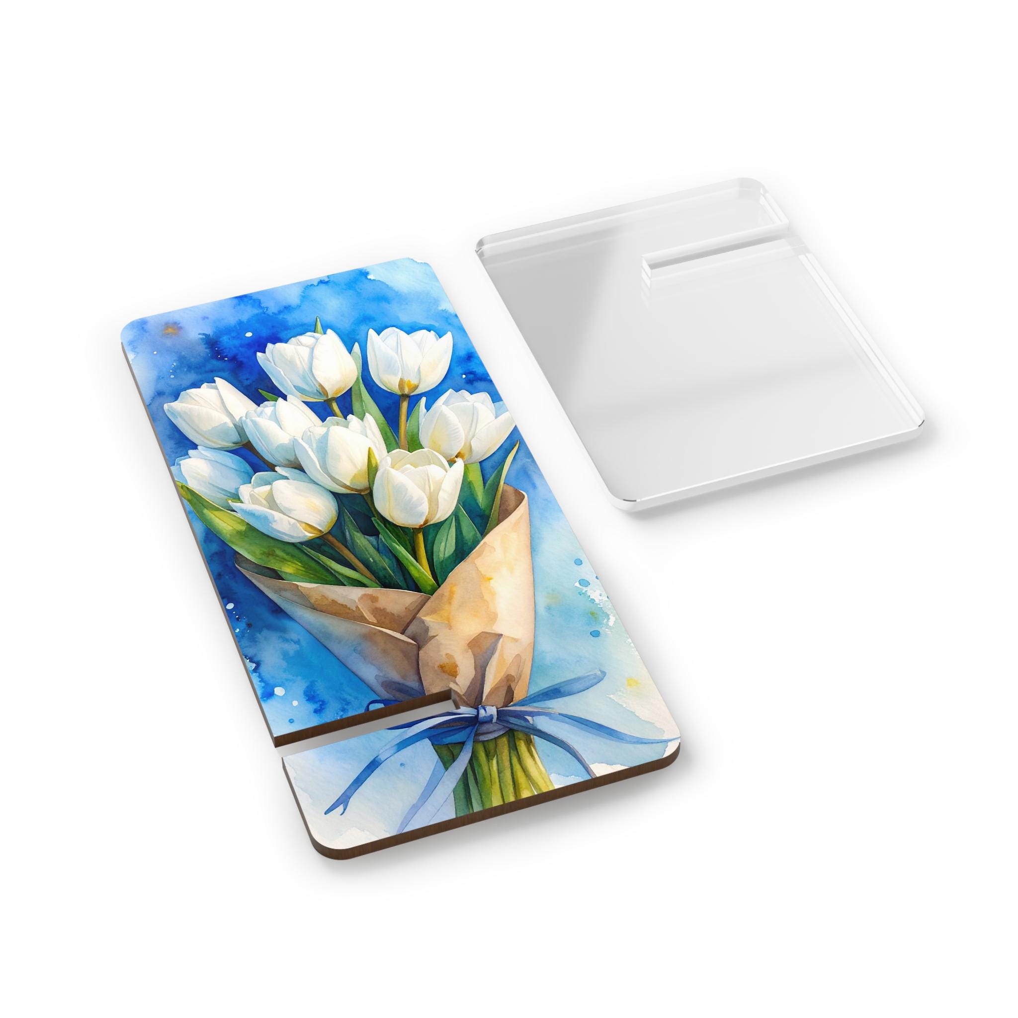 White Tulip Phone Stand Watercolor Bouquet | Compact Portable Phone ...