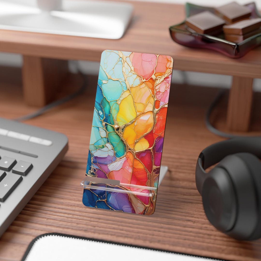 Iridescent Rainbow Glass Inspired Phone Stand | Modern Desk Accessory ...