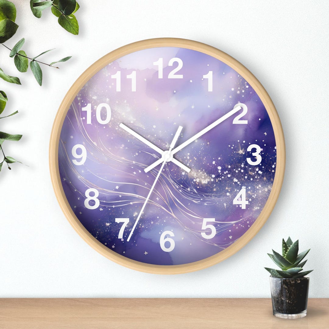 Purple Swirl Sparkle Clock - 10" Wood Frame, Silent Mechanism ...