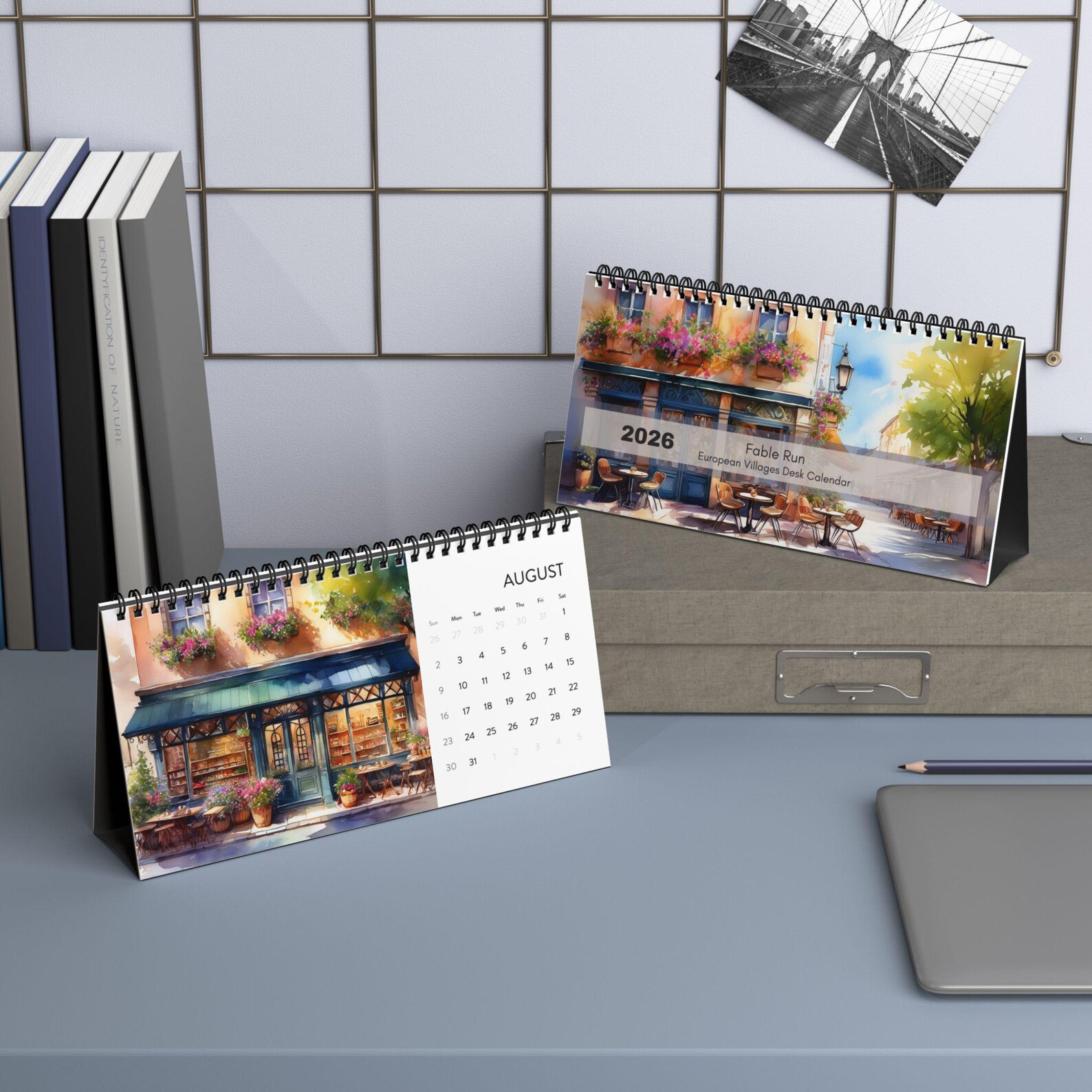 2026 Desk Calendar, Watercolor European Storefronts, Sidewalk Cafes ...