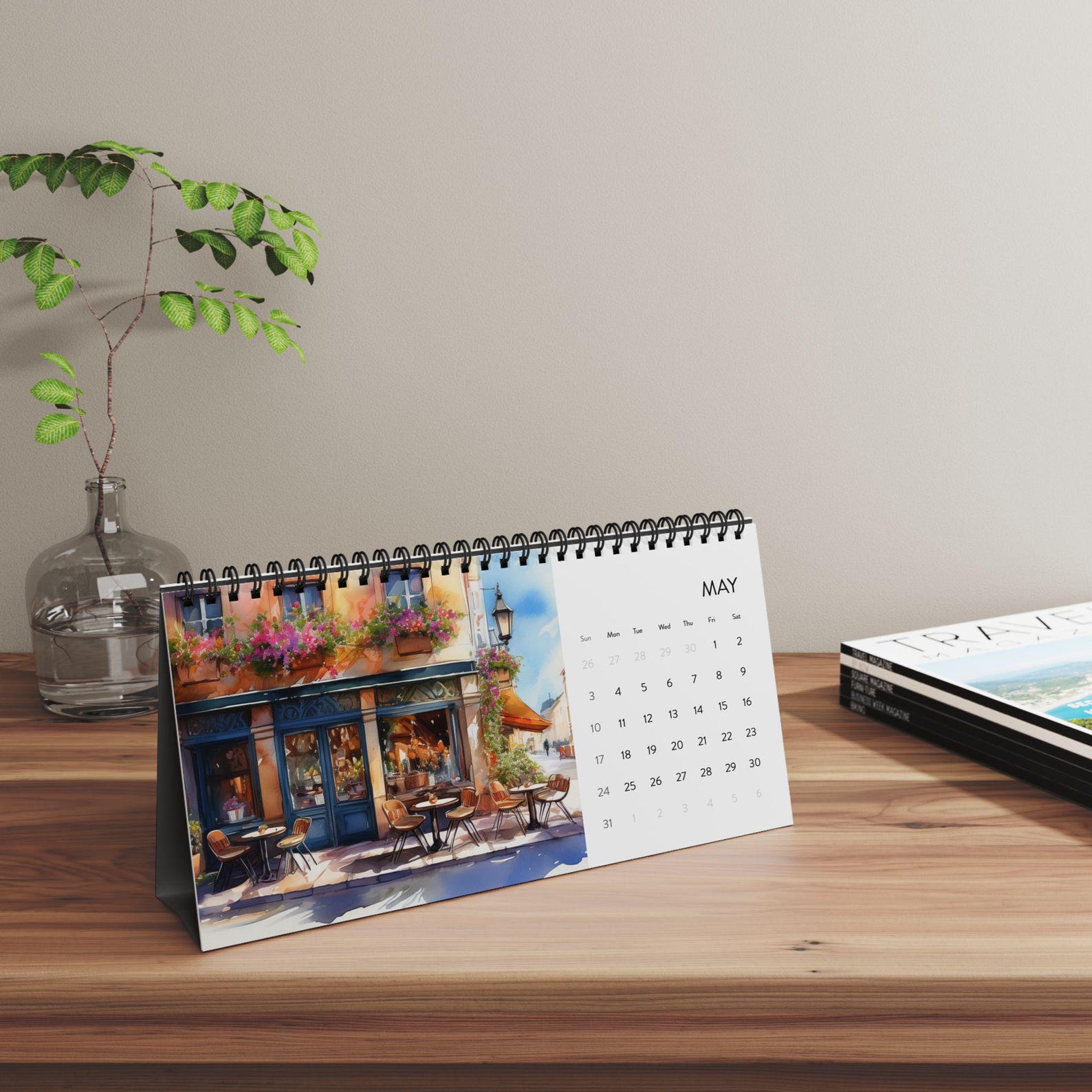2026 Desk Calendar, Watercolor European Storefronts, Sidewalk Cafes ...