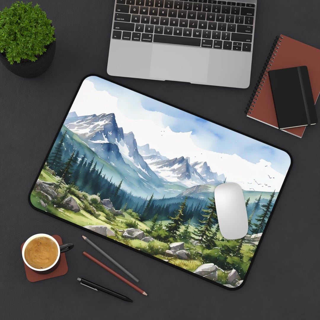 Watercolor Mountain Neoprene Desk Mat | Anti-slip, Durable ...