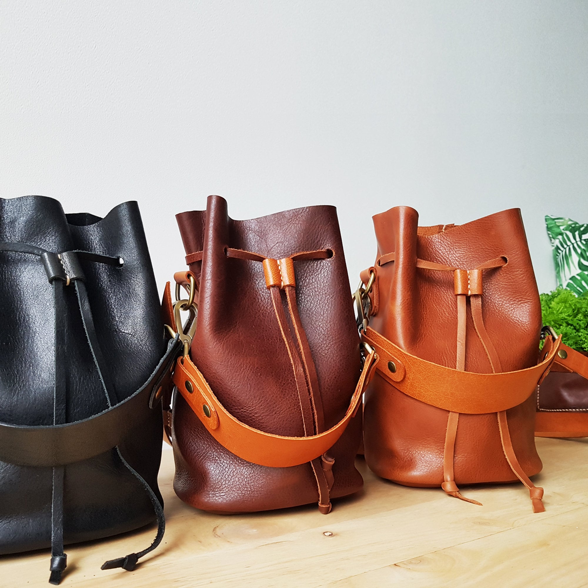 Black Genuine Leather Drawstring Mini Barrel Bag Bucket Bag | Etsy