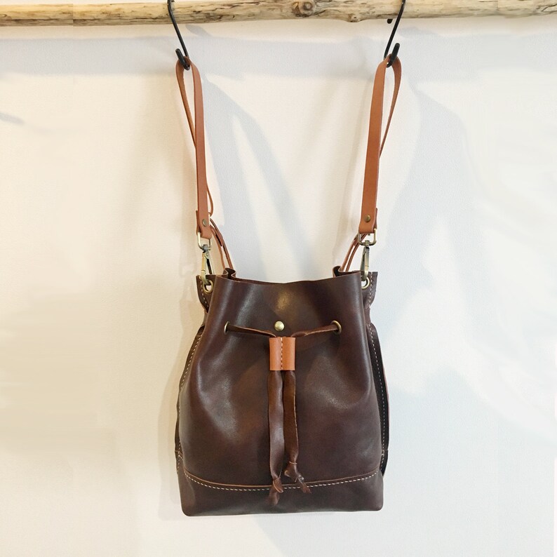 Black Genuine Leather Drawstring Backpack Barrel Sling Bag - Etsy