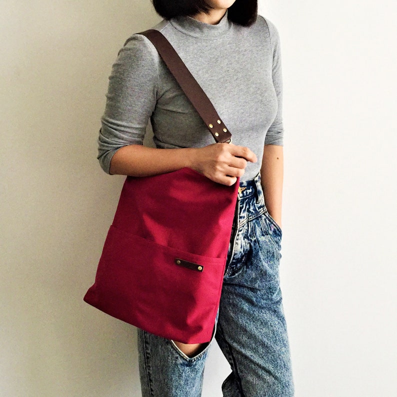 Personalized Waxed Canvas Shoulder Bag With Leather Strap - Etsy