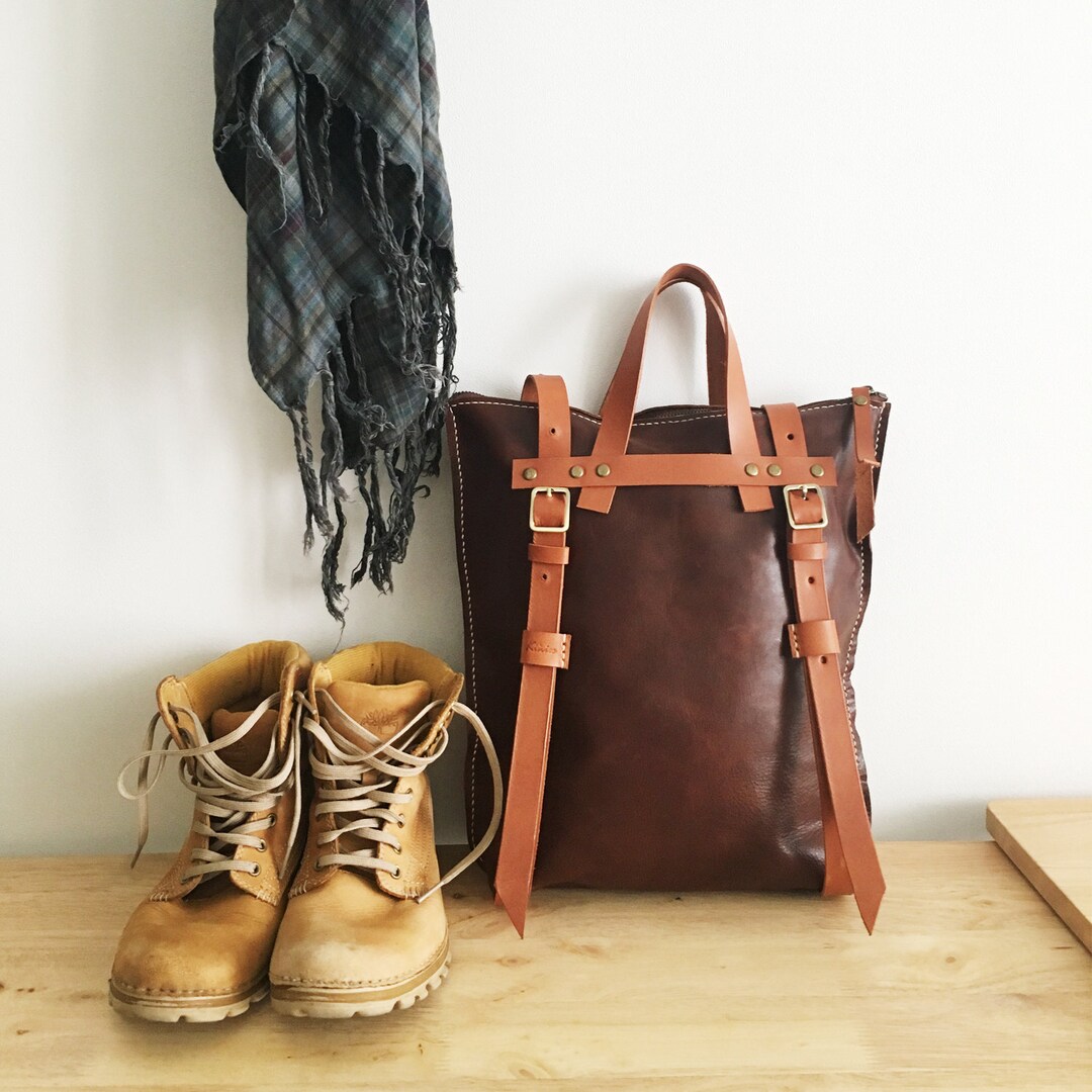 Brown Genuine Leather Backpack, Vintage Leather Bag, Tote Shoulder Bag ...