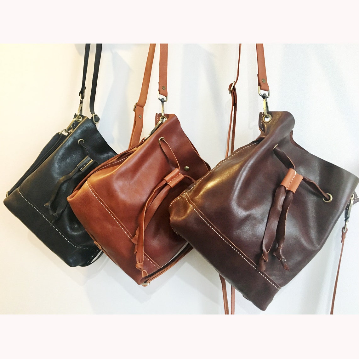 Copper Genuine Leather Drawstring Backpack Barrel Sling Bag - Etsy