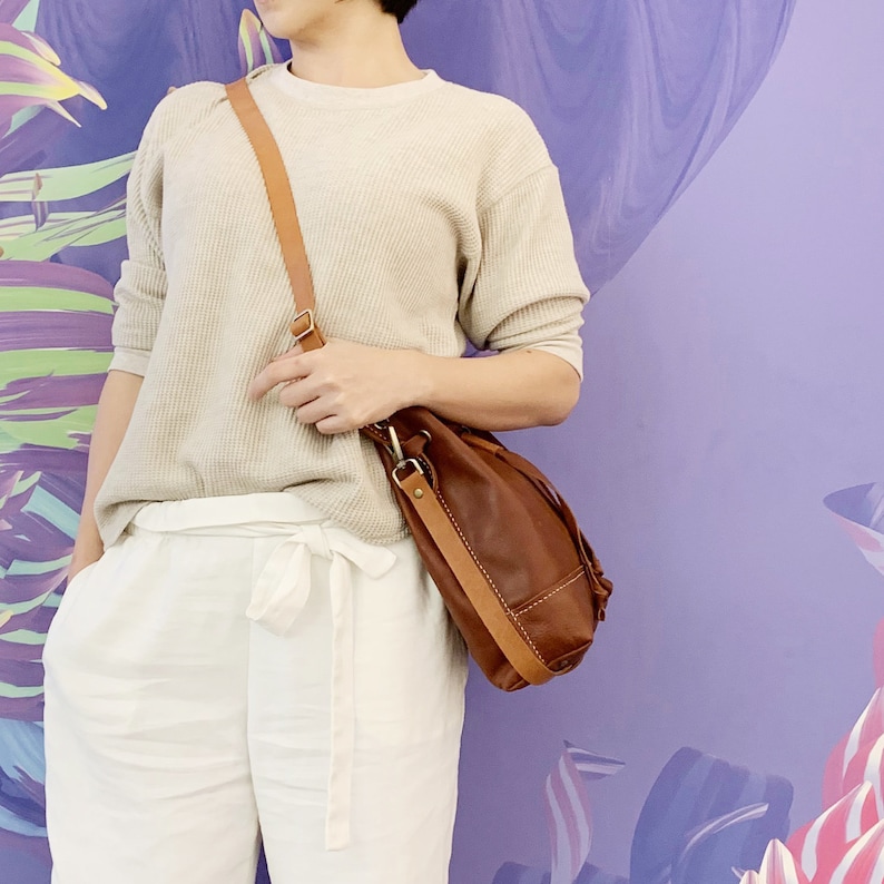 Dark Brown Genuine Leather Drawstring Backpack Barrel Bag | Etsy