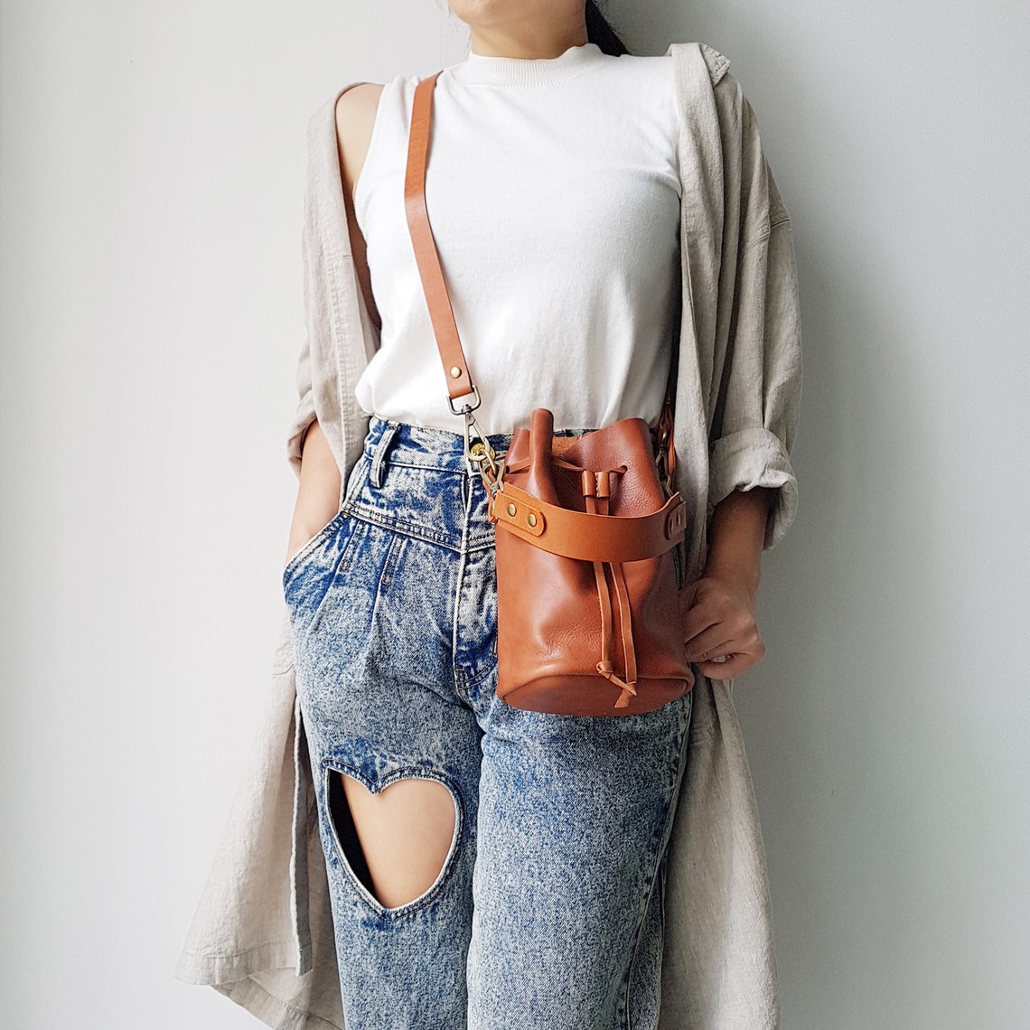 Copper Genuine Leather Drawstring Mini Barrel Bag Valentine - Etsy