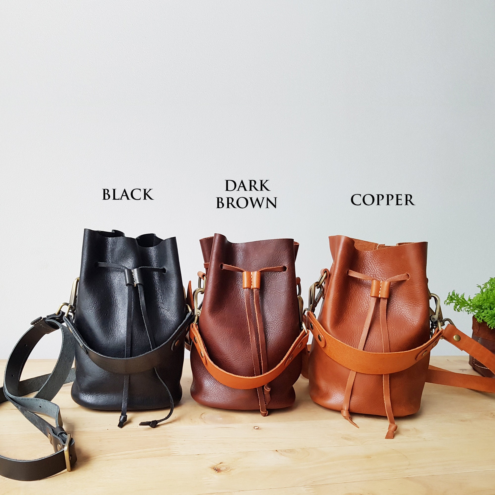 Black Genuine Leather Drawstring Mini Barrel Bag Bucket Bag | Etsy