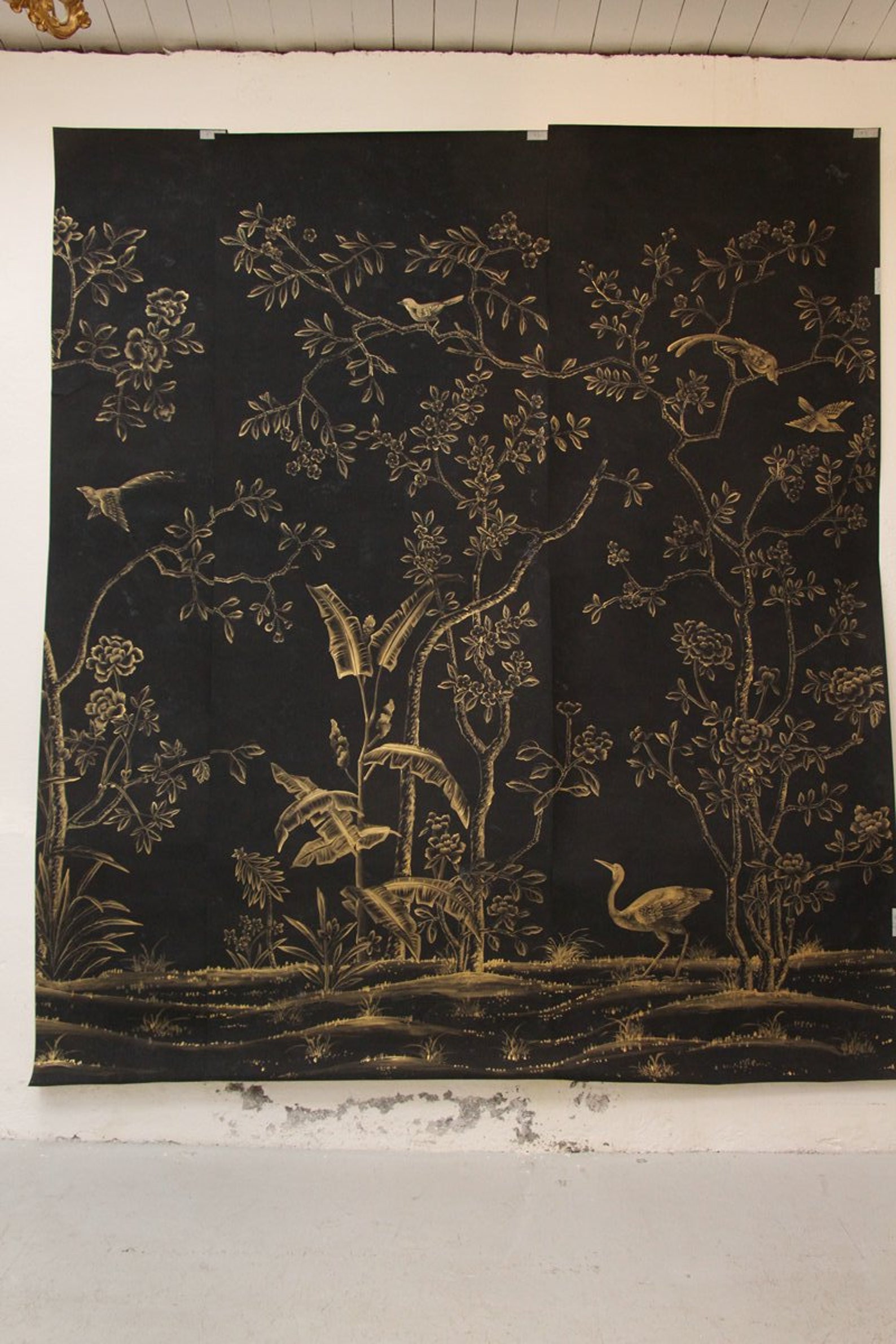 Hand-painted silk wallpaper antique patina handmade | Etsy