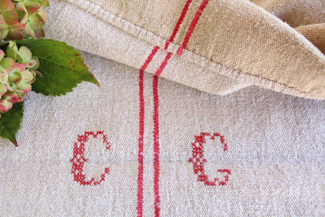 Antique Linen Grain Sack Handmade Textured Fabric Sewing L - Etsy
