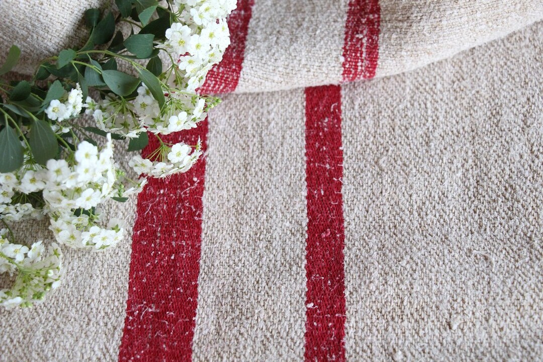 Antique Hemp Linen Grain Sack: CHERRY Red Stripes, 45.67" Long - Etsy
