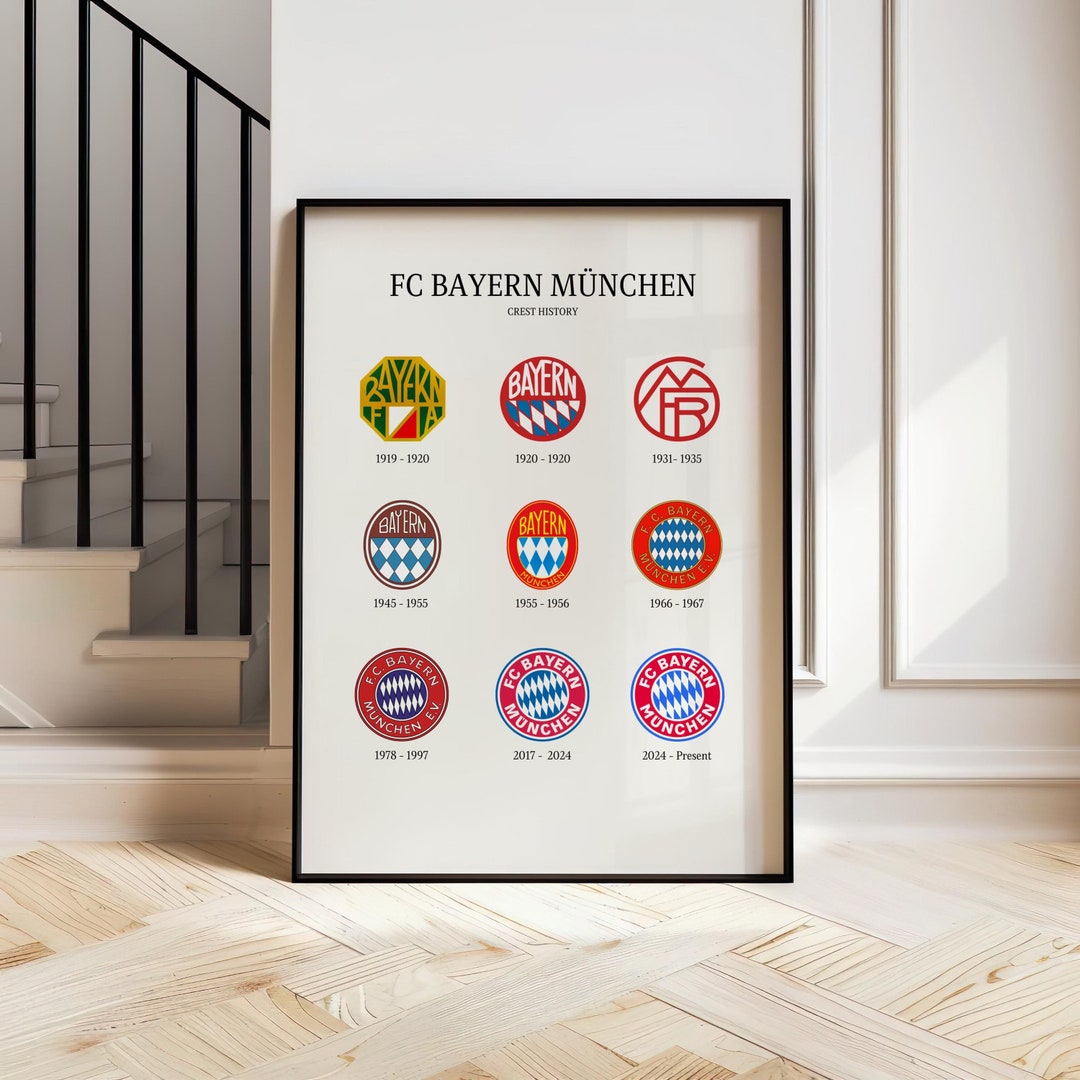 FC Bayern Munchen Crest History Poster Bayern Munich Print Bayern Fan ...