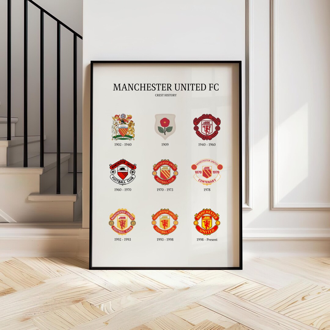 Manchester United FC Crest History MUFC Badge Poster United Fan Wall ...
