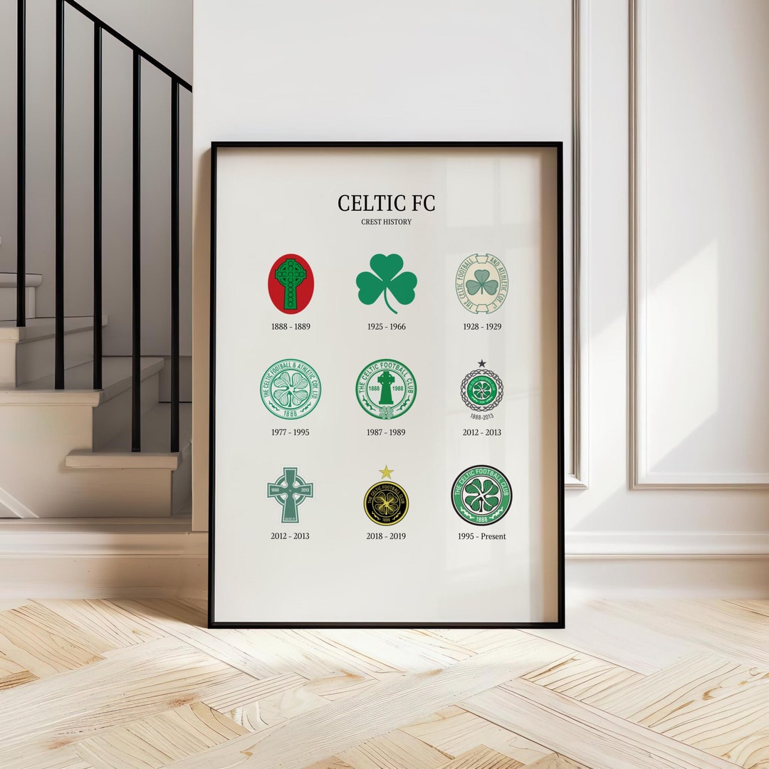 Celtic FC Crest History Poster Celtic Football Print Green and White ...