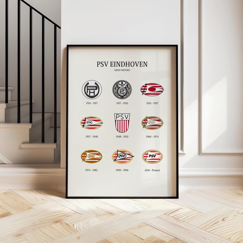 PSV Eindhoven Crest History Poster Eindhoven Fan Print PSV Football Art ...