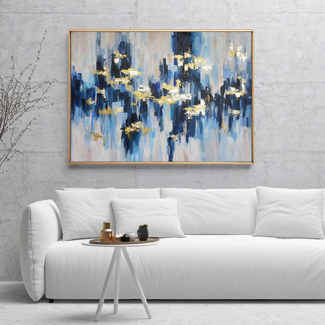 Large Abstract Landscape Painting ETERNITY MOMENTS in Blue and Gold ...