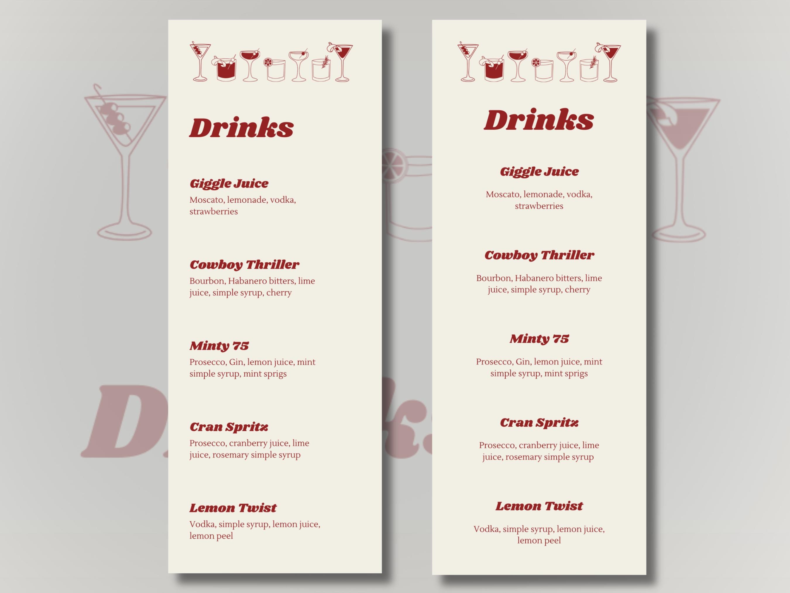 Printable Bar Menu Template for Weddings, Custom Wedding Bar Menu Ideas ...