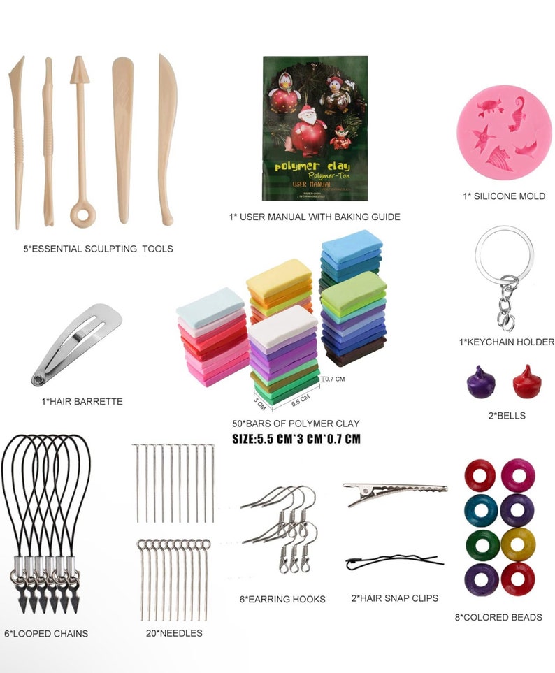 50 Colors Polymer Clay Kit Oven Bake Clay Model Clay Non-sticky Non ...