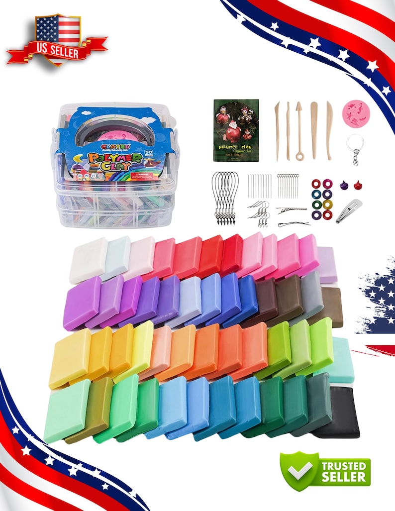 50 Colors Polymer Clay Kit Oven Bake Clay Model Clay Non-sticky Non-toxic DIY All Ages Sculpting ...