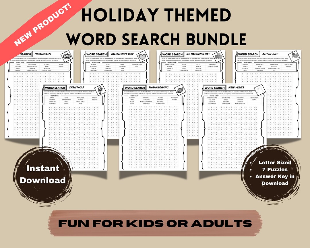 Word Search - Holiday Themed Bundle - Etsy
