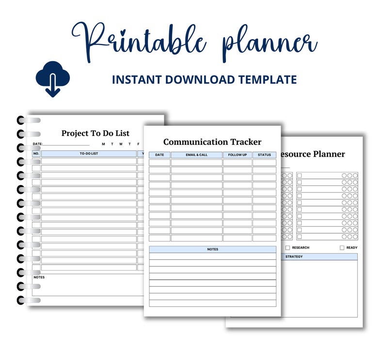 Printable Project Planner, Work Planner, Project Timeline Tracker ...