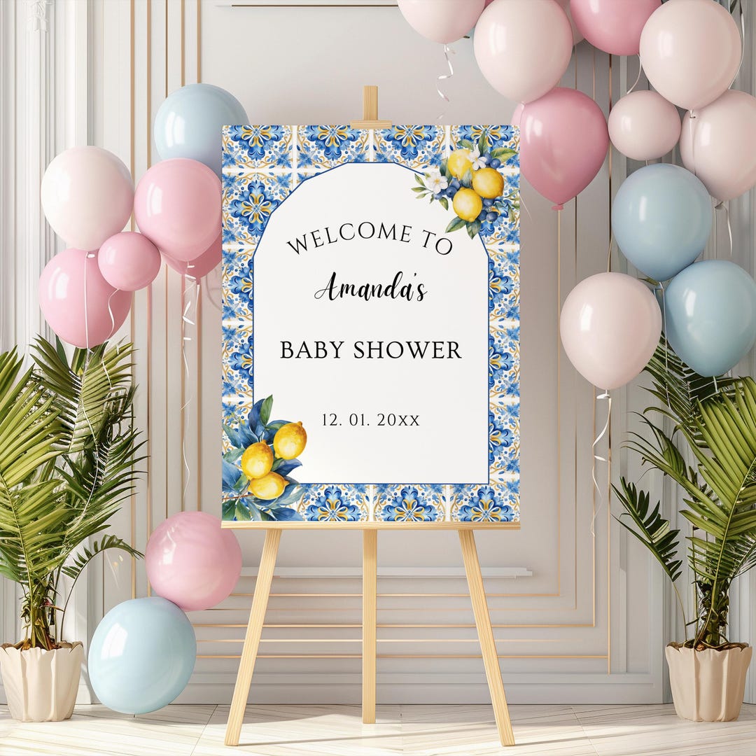 Amalfi Coast Baby Shower Welcome Sign | Mediterranean Baby Shower Sign ...