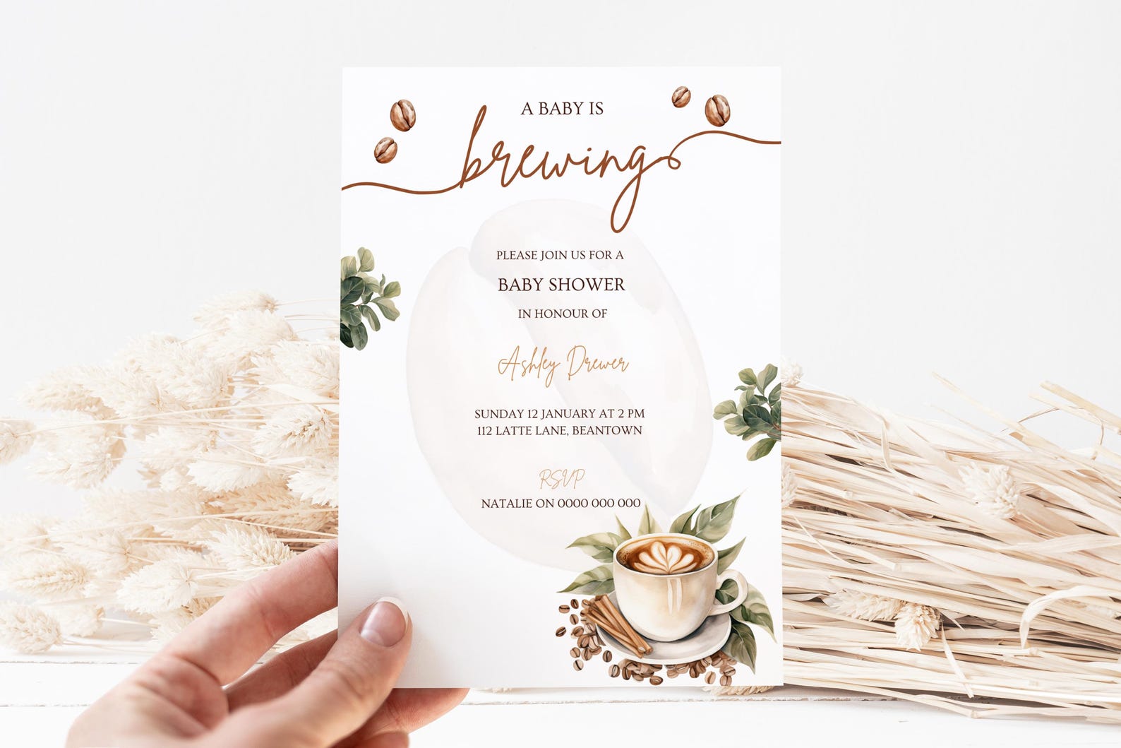 Coffee Bean Baby Shower Invitation | A Baby is Brewing Baby Shower ...