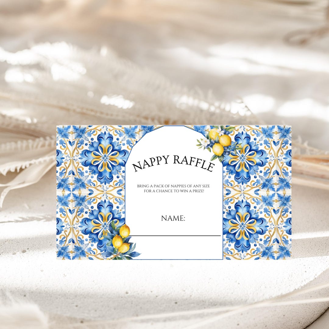 Amalfi Coast Nappy Raffle Card | Mediterranean Nappy Raffle Card | Blue ...