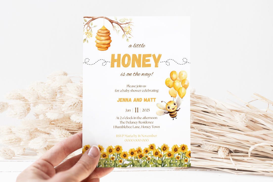 Invitación para baby shower "A Little Honey Is On The Way" / Invitación ...