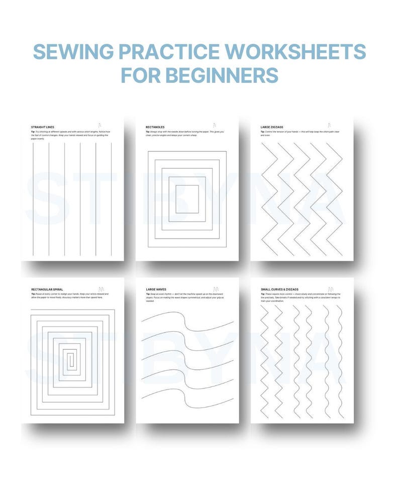 Printable Sewing Practice Sheets | Beginner Sewing Templates | Learn to ...