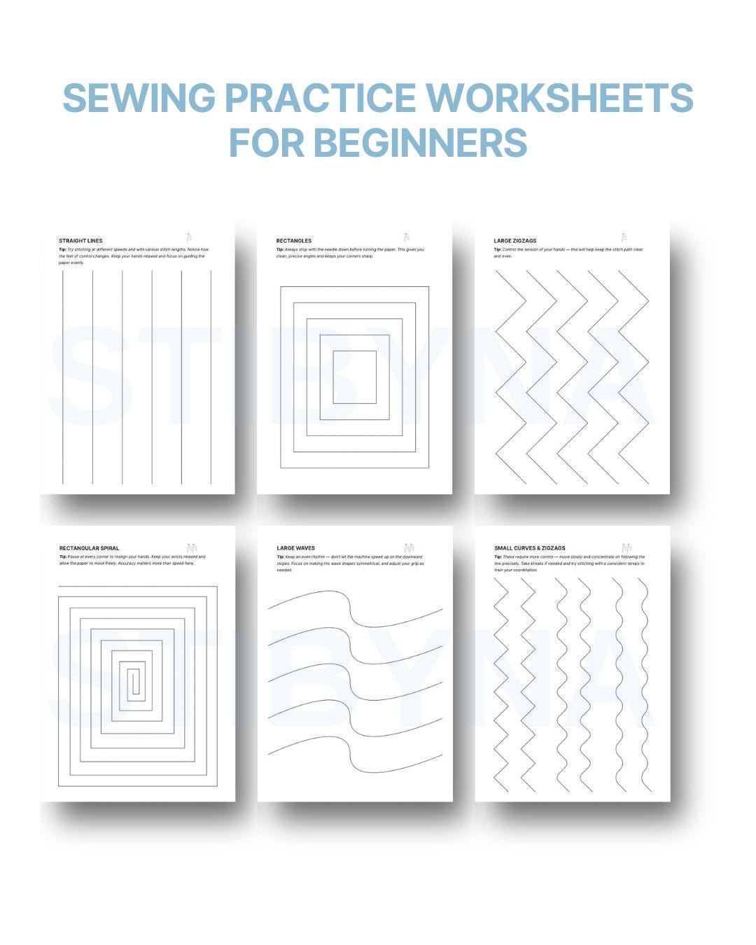 Printable Sewing Practice Sheets | Beginner Sewing Templates | Learn to ...