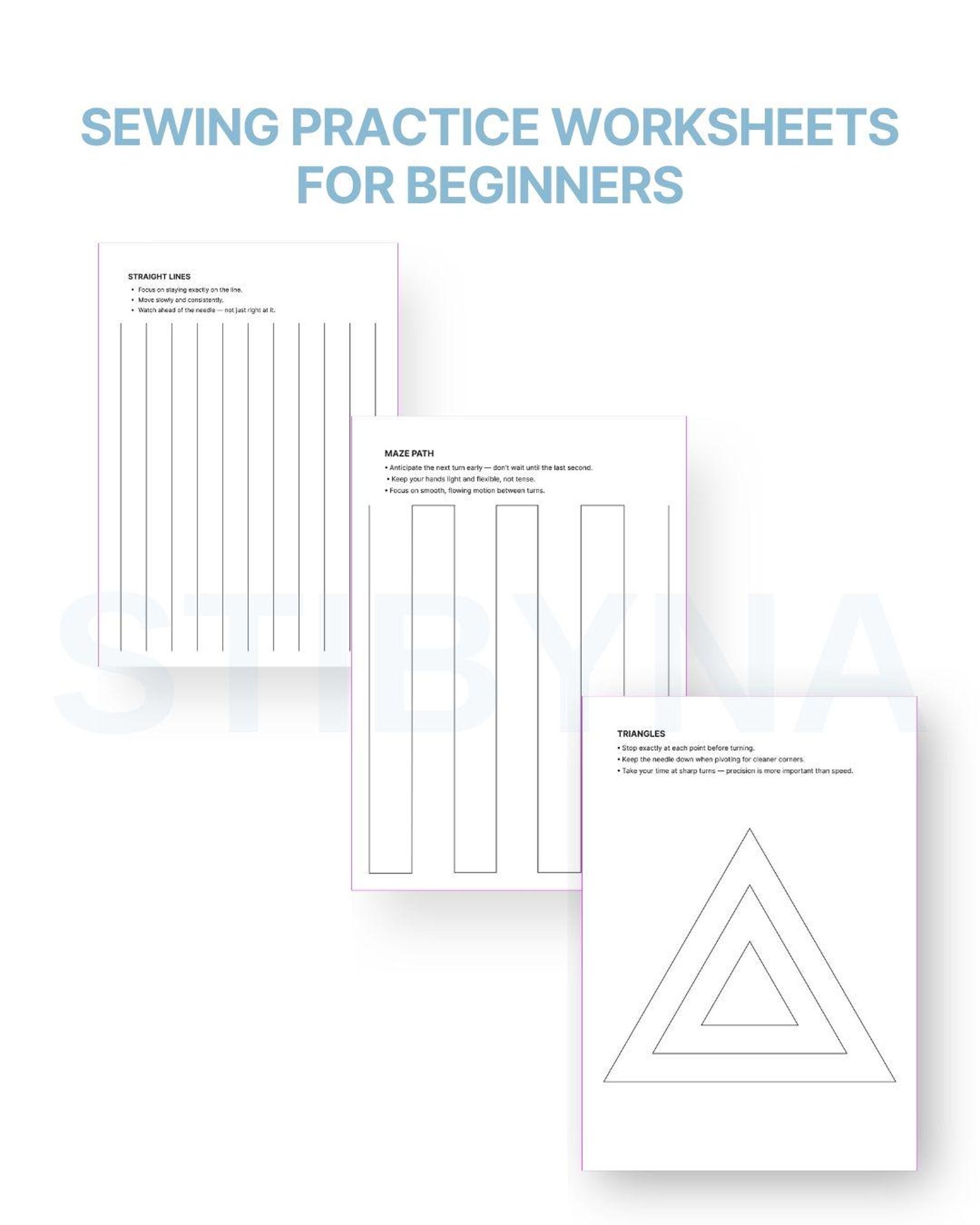 Printable Sewing Practice Sheets | Beginner Sewing Templates | Learn to ...