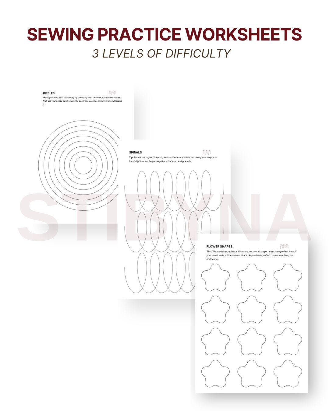 Printable Sewing Practice Sheets, Learn to Sew, Paper Sewing Sheets ...
