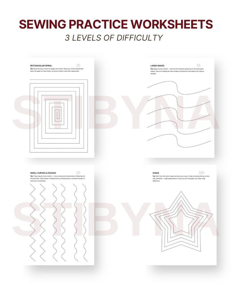 Printable Sewing Practice Sheets, Learn to Sew, Paper Sewing Sheets ...