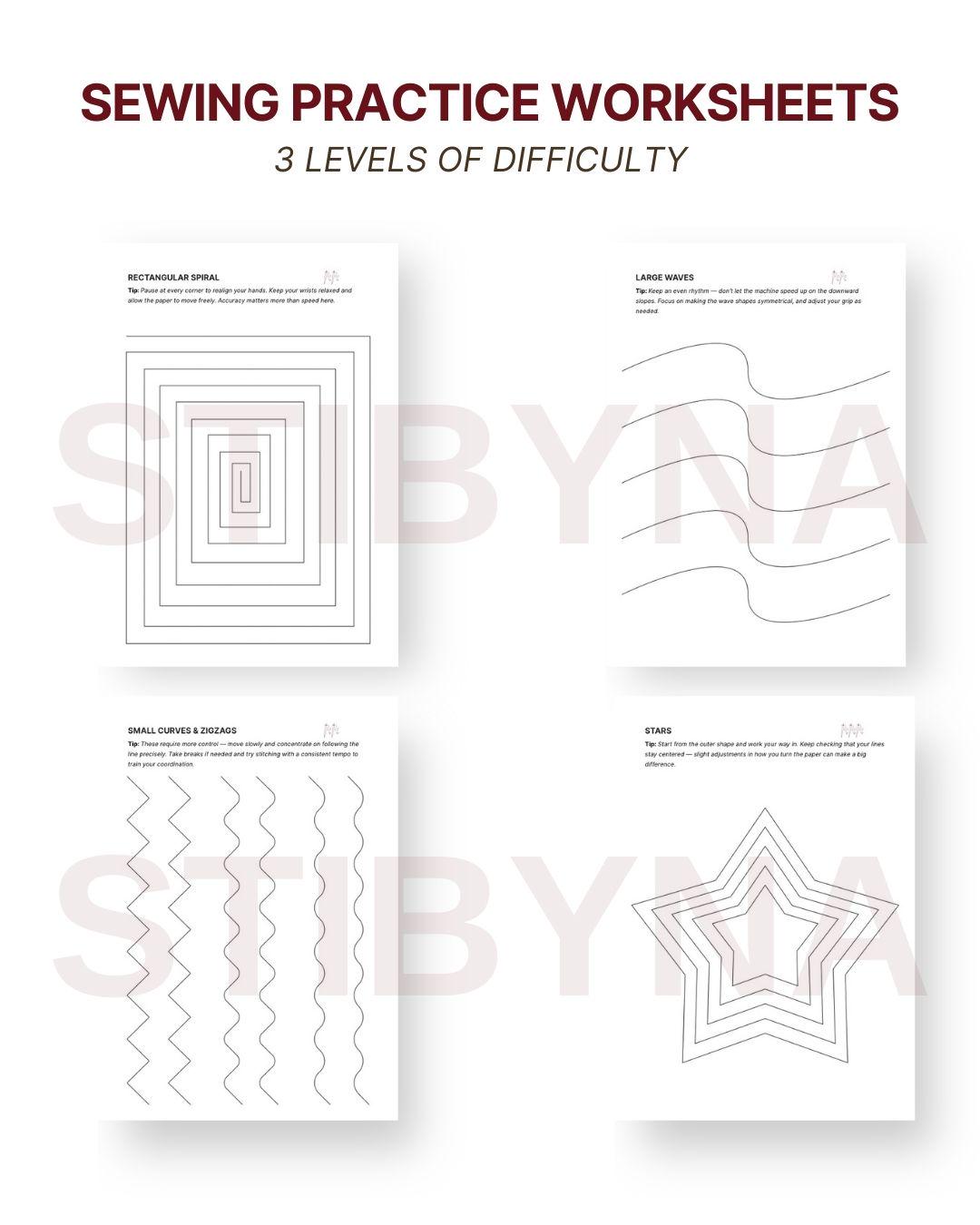 Printable Sewing Practice Sheets, Learn to Sew, Paper Sewing Sheets ...