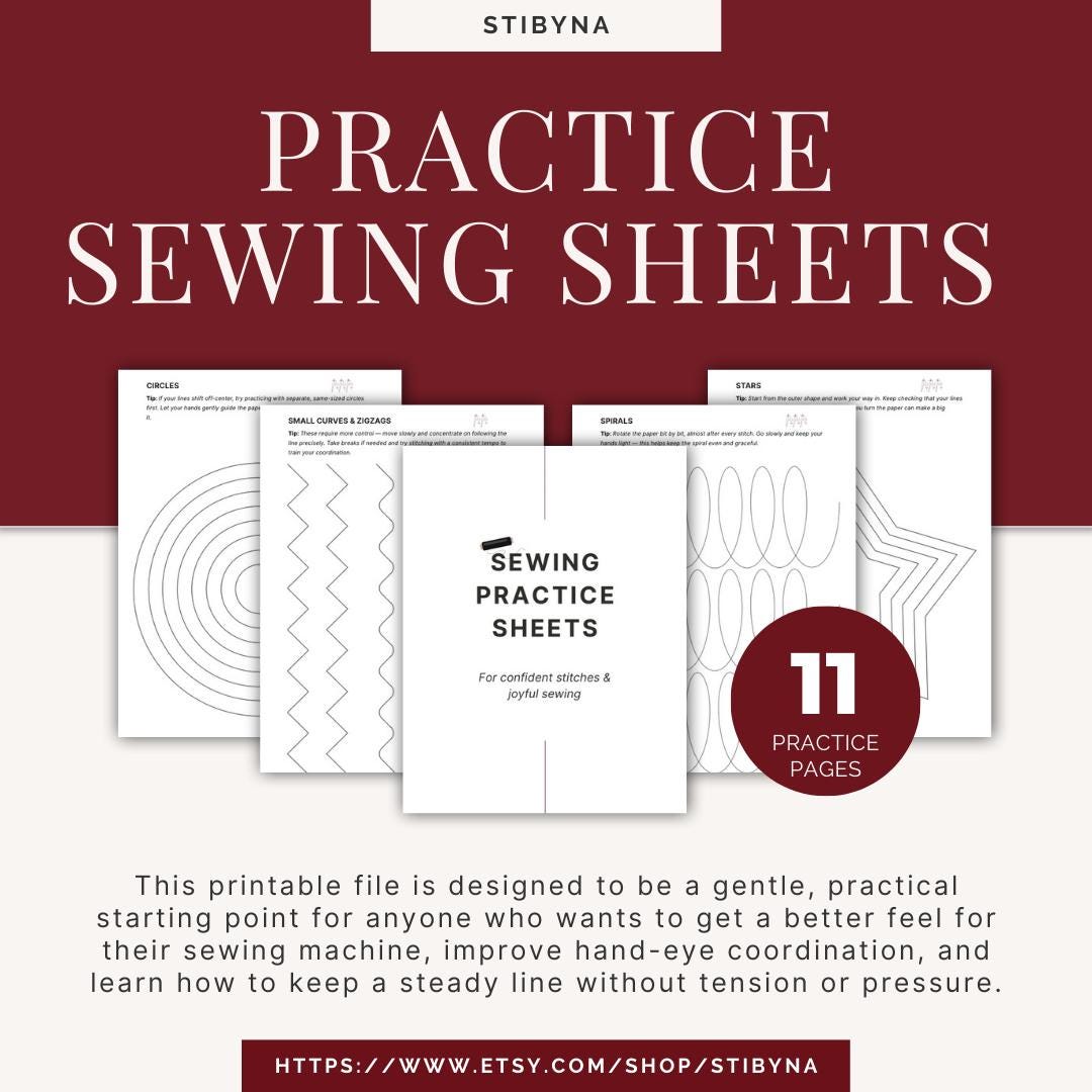 Printable Sewing Practice Sheets, Learn to Sew, Paper Sewing Sheets ...