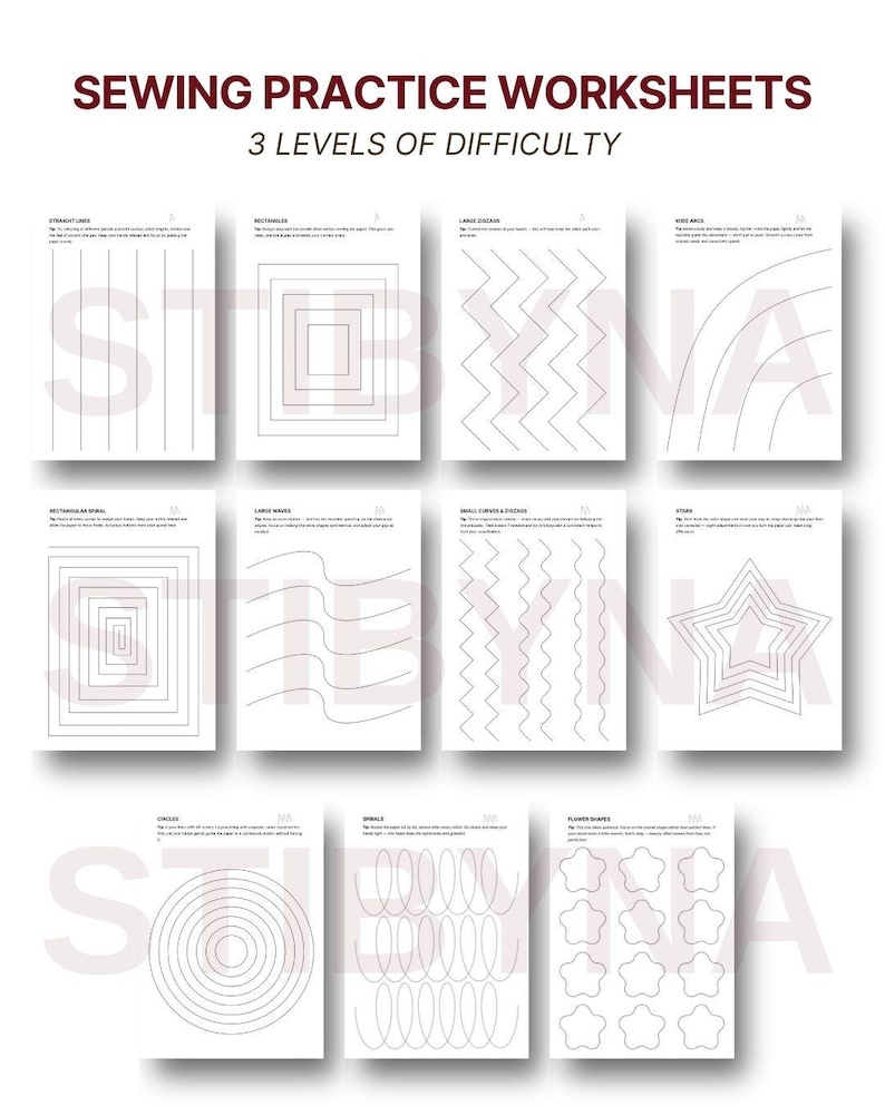 Printable Sewing Practice Sheets, Learn to Sew, Paper Sewing Sheets ...