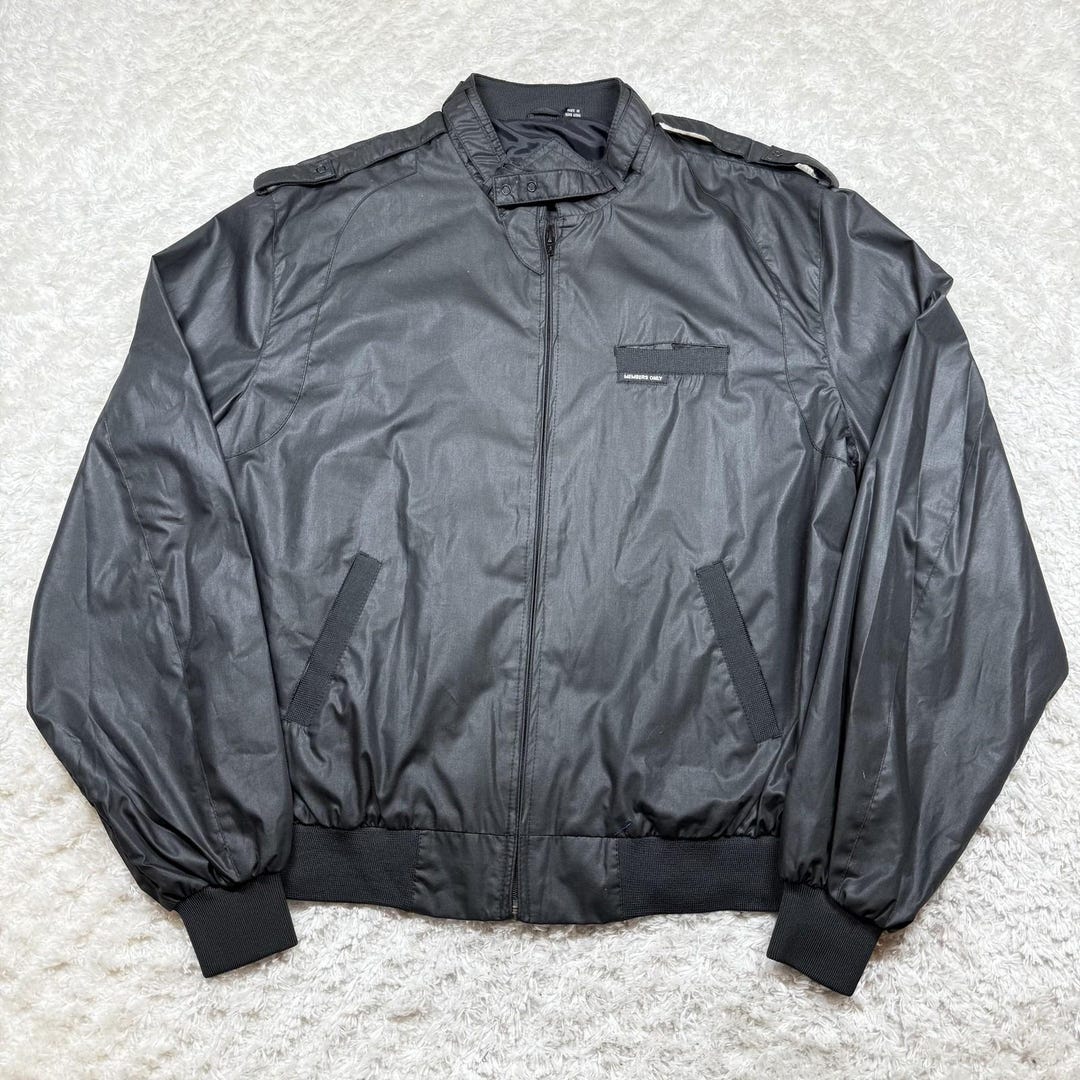 Vintage Members Only Jacket Mens 46L Black Bomber Full Zip Moto ...