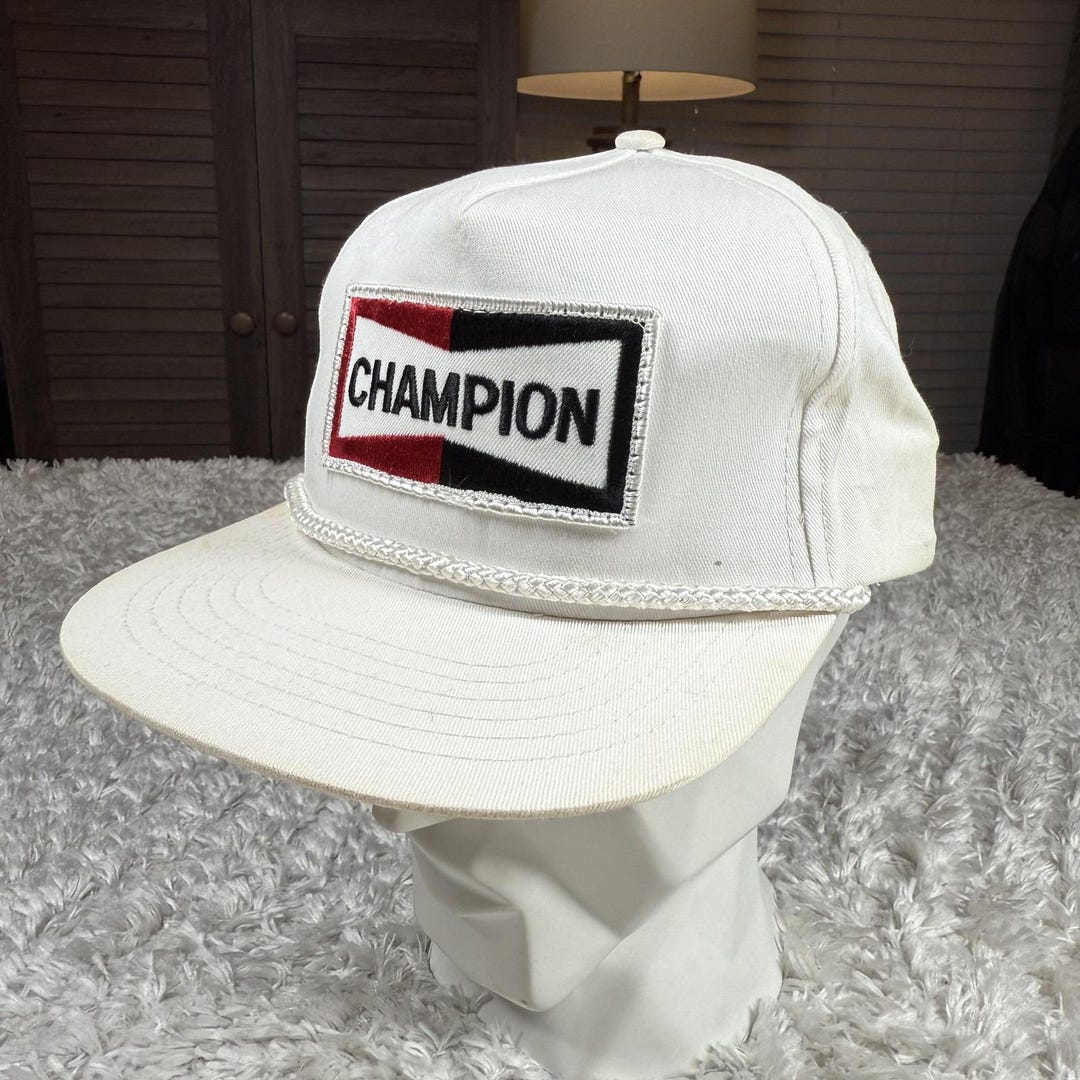 Vintage Champion Spark Plug Hat Cap Snap Back White Rope Dadcore ...