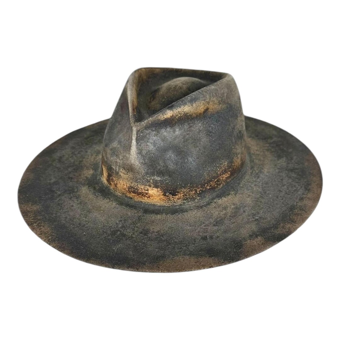 Palir® Fedora Distressed Wide Brim Hat 100% Australian Wool Burned ...