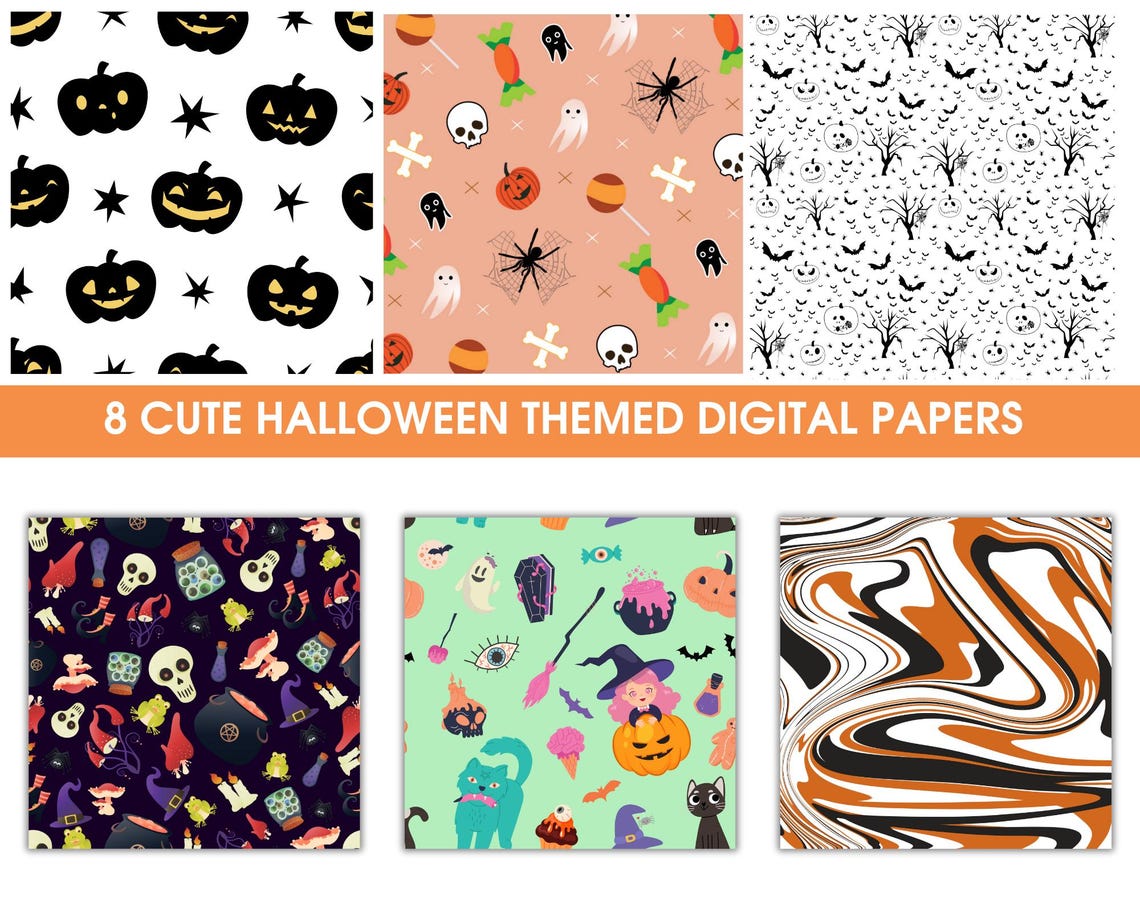 Cute Halloween Themed Digital Patterns Papers, Seamless Pattern JPG ...