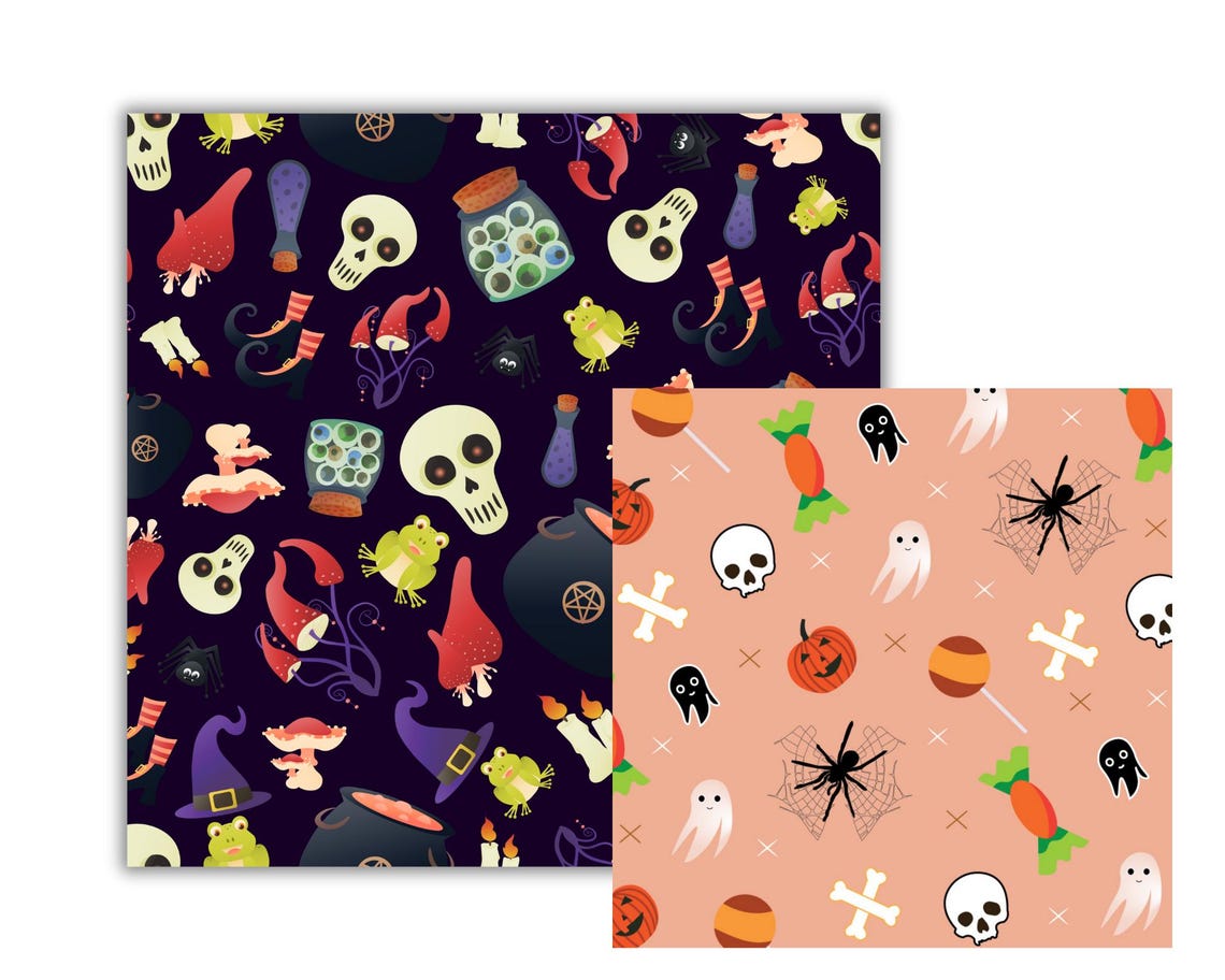 Cute Halloween Themed Digital Patterns Papers, Seamless Pattern JPG ...