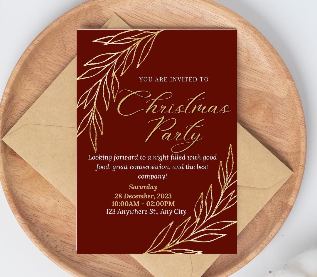 Red Christmas Invitation, Christmas Party Invitation, Holiday Christmas ...